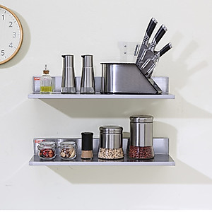 VEVOR Stainless Steel Shelf, Wall Mounted Floating Shelving with Brackets, Commercial Shelves, Heavy Duty Storage Rack for Restaurant, Kitchen, Bar, Home, and Hotel