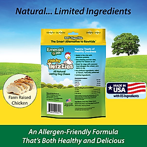 Emerald Pet Twizzies Dog Chews No Rawhide — Healthy and Tasty Rawhide Free Dog Chew Sticks — 100% Digestible, High Protein, Grain Free Dog Treats — Made in USA — Chicky, 6" Stick (6 Count/2 Pack)