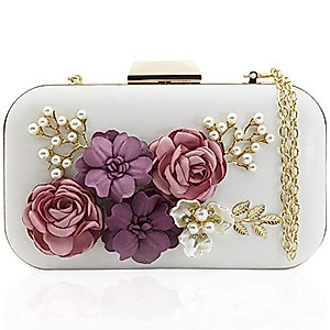 Women Clutches Purses Bags Flower Envelope Beaded Prom Wedding Evening Handbag (White) …