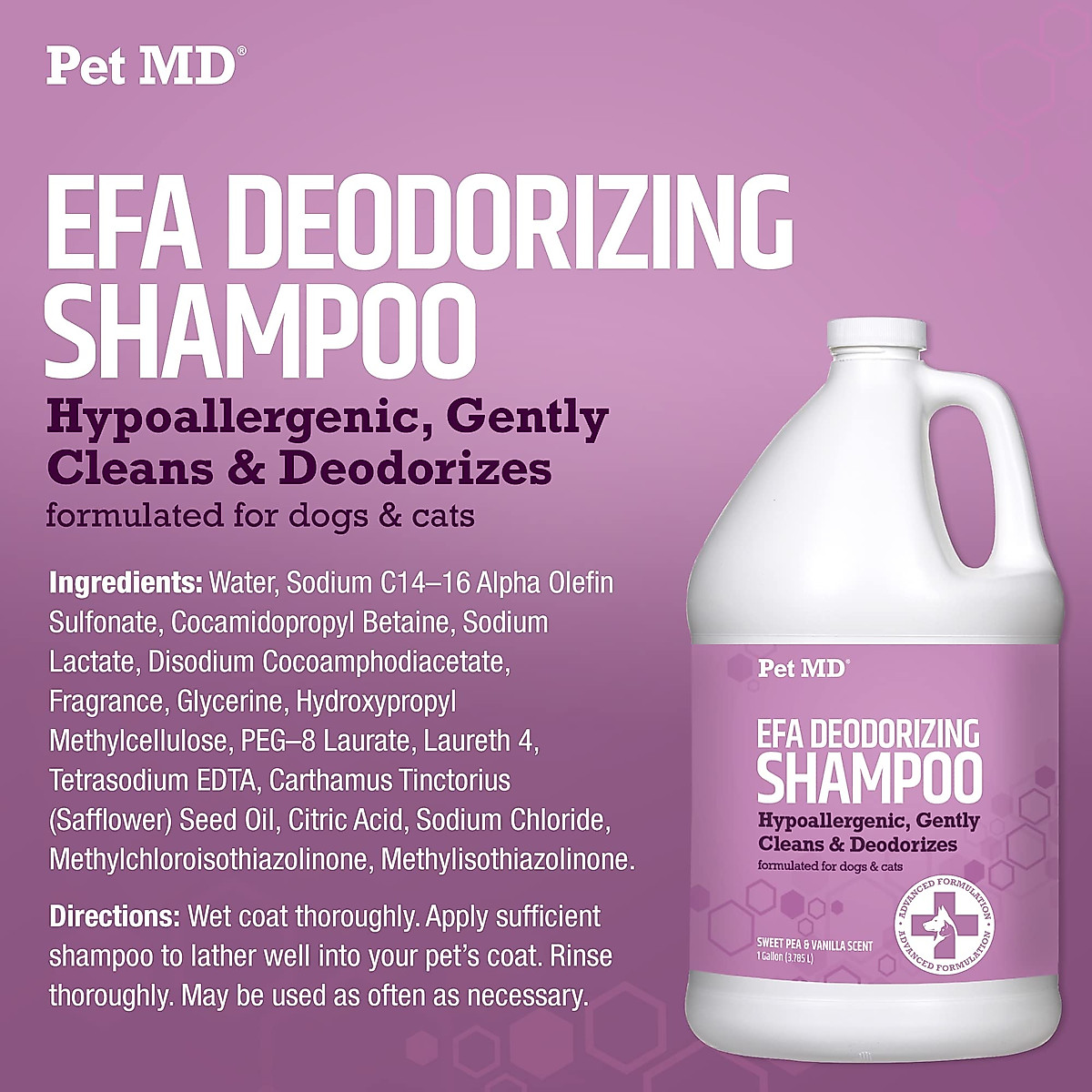 Pet MD EFA Deodorizing Shampoo for Dogs & Cats - Hypoallergenic Dog Shampoo for Sensitive Skin, Dry Skin, Itching, and Flaking - Professional Dog Shampoo Gallon