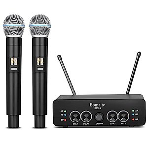 Bomaite BX9-S UHF Wireless Microphone System， Karaoke Microphone Wireless Mic Cordless Dual with Volume Control and Echo,DEALY for Karaoke Singing Speech Meeting Church DJ Party, 165FT