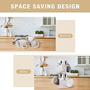 bluegift Coffee Mug Holder Tree, Rustic Solid Wood Mug Tree Stand with 8 Hooks, Farmhouse Coffee Cup Holder for Counter, Mug Hanger for Kitchen Organizer, Farmhouse White