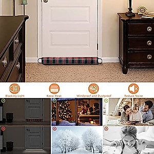 Under Door Draft Stopper 38 Inches Noise Blocker for Door Bottom Air Seal Insulation and Soundproof, Heavy Duty Weather Guard Snake Stripping,Tartan Check Navy Blue