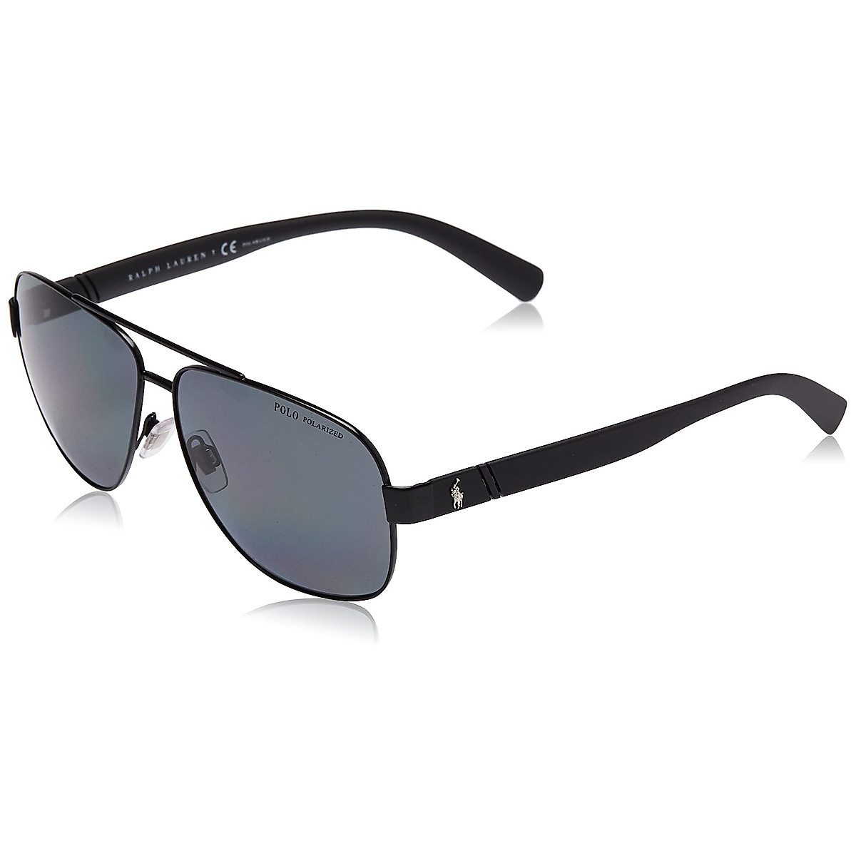 Polo Ralph Lauren Mens PH3110 Aviator Sunglasses, Semi-Shiny Black/Polarized Grey, 60 mm