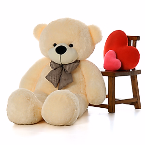 Giant Teddy 5 Foot Life Size Teddy Bear Huge Stuffed Animal Toy Huggable Cute Cuddles Bear (Vanilla Cream)