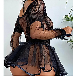Avidlove Sexy Lingerie for Women Lace Babydoll Lingerie Dress Long Sleeve Lingerie Nightwear Chemise Nightie, Black, L