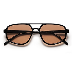 SOJOS Aviator Sunglasses for Women & Men, Retro, Double Bridge, Trendy lightweight, 90s Shades (SJ2247, Black Brown)