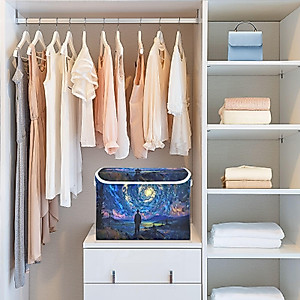 Romantic Spiral Starry Night Fabric Storage Bin with Lid Storage Bins for Shelves