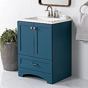 Spring Mill Cabinets Emlyn 24 Inch Bathroom Vanity with White Single Sink Top, 2-Door Cabinet, 1 Drawer, 24.5" W x 18.75" D x 32.89" H, Admiral Blue