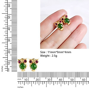 Guptue Natural green jade stud 925 sterling silver earrings for Women Owl real hetian jade critters 925 sterling silver earrings 18K gold plated Birthday Jewelry