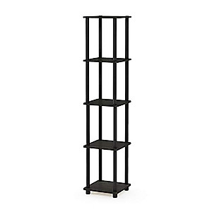 FURINNO Turn-N-Tube 5-Tier Corner Square Rack Display Shelf, Round, Espresso/Black