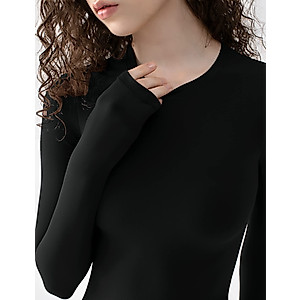 PUMIEY Long Sleeve Bodysuit For Women Sexy Body Suits Crew Neck Tops Jet Black X-Small