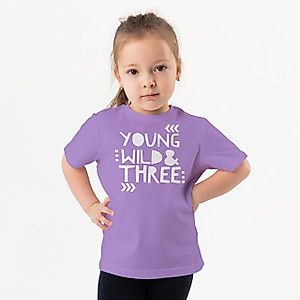 Young Wild and Three Girls 3rd Birthday Shirt for Toddler Girls Third Birthday Outfit Purple Shirt 3T