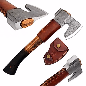 Qureshi Knife Handcrafted Carbon Steel Viking Axe – Gardening Axe - Quality Rosewood Handle Hatchet for Camping Tools - Sturdy 15 Overall Length with 5.3 Cutting Edge, Includes Leather Sheath