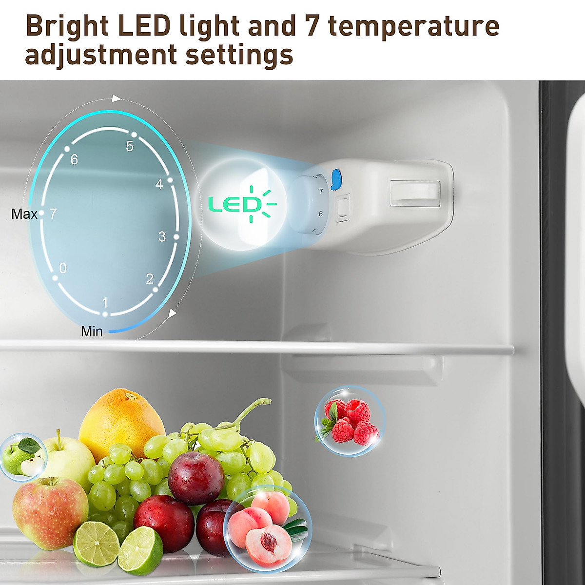 OOTDAY 3.4 Cu.Ft Compact Refrigerator, Small Fridge with Double Door, Apartment Size Refrigerator with 7 Level Adjustable Thermostat Control Perfect for Kitchen Dorm Apartment Office Wood