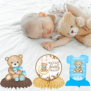 We Can Bearly Wait Honeycomb Centerpieces Bear Centerpieces for Table Teddy Bear Baby Shower Party Decorations 11Pcs Blue Bear Table Decorations for Baby Boys Bear Gender Reveal Party Supplies