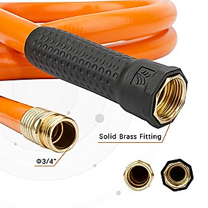 Worth Garden LEAD-IN Short Garden Hose 3/4 in. x 10ft. NO KINK,No Leak,HEAVY DUTY Durable PVC Water Hose with Brass Hose Fittings, Male to Female Fittings,Orange,12 YEARS WARRANTY,H065C02