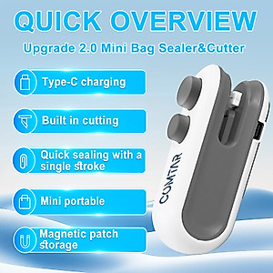 COMTAR Mini Bag Sealer,2 in 1 USB C Rechargeable Chip Bag Sealer Heat Seal Tool, 2 Pack Portable Handheld Vacuum Food Sealer Bag Sealing Machine for Snacks Chips Fresh Storage Snack
