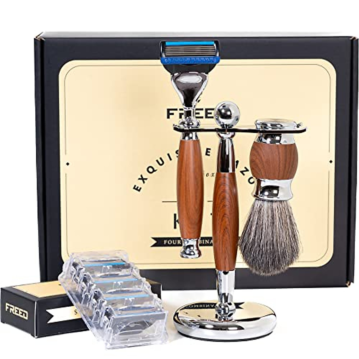 Luxury 4-Piece 5-Blade Razor Shaving Set Men's Safety Razor Grooming Gift Set with Alloy material handle Shaving for Gentleman,Best Father's Day Gift from Taiwan