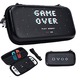 BelugaDesign Game Over Carrying Case | Retro Arcade Space Cool Kids Boys Travel Storage Wrist Shoulder Strap | Compatible with Nintendo Switch Standard Lite OLED (Black)