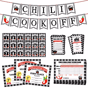 Chili Cook Off Contest Party Kit,Chili Cook off Banner,Chili Contest Entry Forms,Pot Numbers,Chili Tasting Score Cards,Chili Competition Voting Cards,Certificate of Commendation