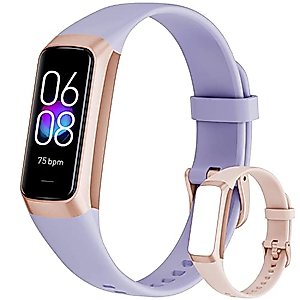 Slim Fitness Tracker for Women Men, 1.1" AMOLED Screen Fitness Watch, 24/7 Heart Rate /Blood Pressure /SpO2 /Sleep Monitor, 5 ATM Waterproof Step Calorie Counter Sports Band for iOS Android
