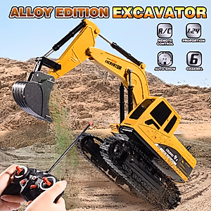 Vanzer RC Excavator Toy, Remote Control Hydraulic Toy Car for 6,7, 8, 9-14 Year Old Boys Girls, Construction Tractor Vehicle, Rechargable Engineering Digger Truck, Best Birthday Gifts for Kids