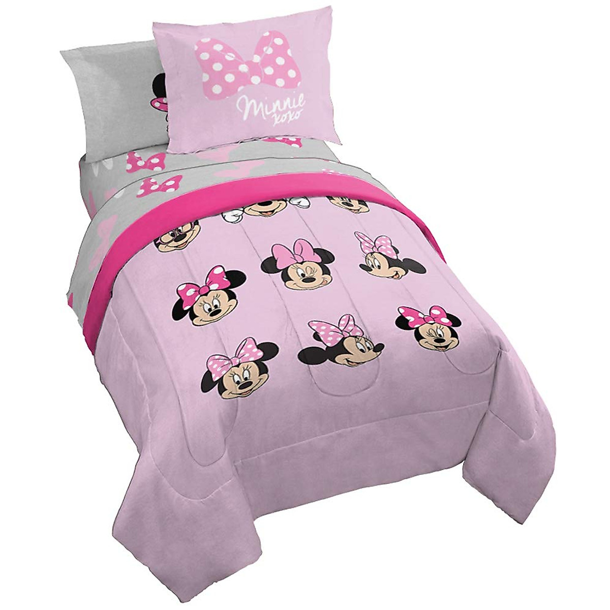 Jay Franco Minnie Mouse Faces 5 Piece Twin Bed Set (Offical Disney Product)