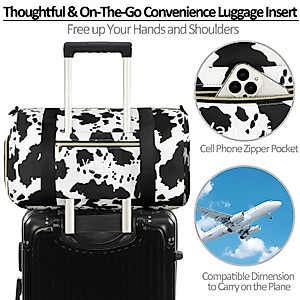 Vankor Gym Bag for Women with Shoe Compartment, Waterproof Sports Duffle Bag, Medium-17.5 Inch, Cow Print