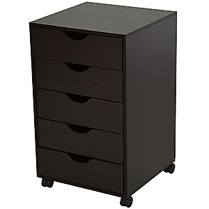 HOMCOM 5 Drawer Storage Organizer Office Cabinet with Nordic Minimalist Modern Style & Wheels, Brown