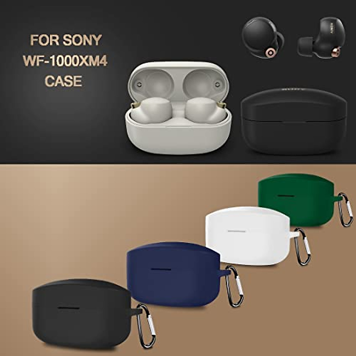 for Sony WF 1000XM4 Case Cover Monochrome Design, Smooth Surface Soft Silicone Material WAMOY WF-1000XM4 Protective Case (Black)