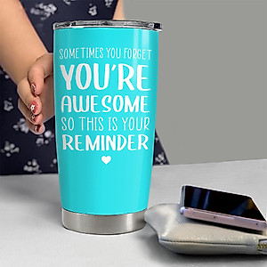 SANDJEST Sometimes You Forget That You’re Awesome So This Is Your Reminder Tumbler Gift Set - Birthday, Christmas Inspirational Gifts for Women, Men - 20oz Insulated Coffee Travel Mug