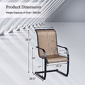 Tangkula 2 Pieces Patio Dining Chairs, Outdoor C Spring Motion Dining Chair Set w/Armrests & Neck Support, High Back Weather Resistant Steel Chairs w/Breathable Fabric for Pool, Lawn, Backyard (2)