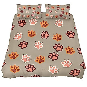 DragonBtu (1 Duvet Cover+2 Pillowcases) Bedding Duvet Cover Set Dog Paw Cat Paw Breathable Comforter Cover for Teen Boys