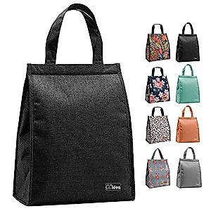 CCidea Lunch Bag for Women Men Kids, Simple Insulated Lunch Box, Reusable Lunch Boxes for School Work Travel (Black with Velcro)