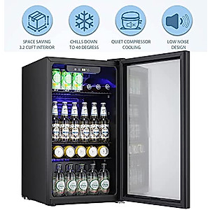 Antarctic Star Beverage Refrigerator -100 Can Mini Fridge for Soda Beer or Wine,Small Drink Dispenser, For Office or Bar with Adjustable Removable Shelves，Convertible Door ，3.2 Cu. Ft.…