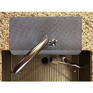 Gray, Kitchen sink faucet splash guard/guards faucet area from water damage, chipping and too much wiping, copyright 2017/TM/Patent Approved (17 in. width x 23 in. length)