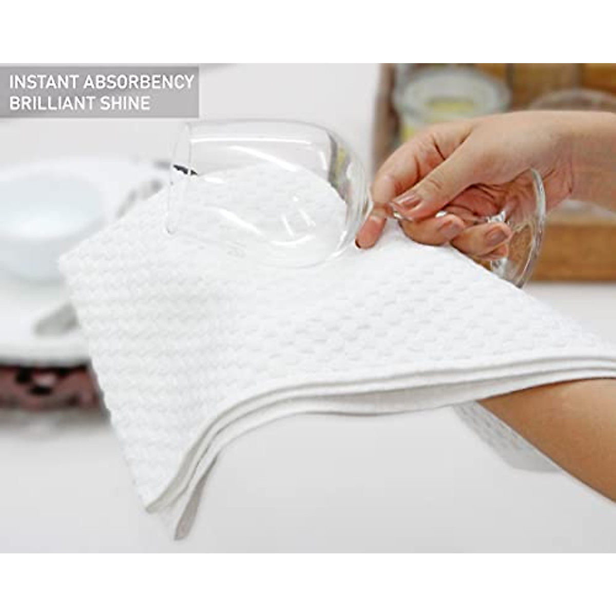 COTTON CRAFT Euro Café Set of 12 Waffle Weave Pure Cotton Super Absorbent Multipurpose Kitchen Towels, Dishcloths, Tea Towels White