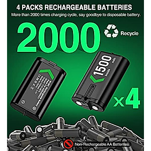 Xbox Controller Battery Pack for Xbox Series X|S/Xbox One S/X/Elite, 4x1500mAh Xbox One Rechargeable Battery Pack With Fast Charger Station for Xbox Series X|S/Xbox One S/X/Elite Wireless Controller