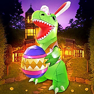 KOOY 8 FT Easter Inflatables Decoration Dinosaur with Eggs,Built in LED Lights Holiday Blow Up Yard Decoration for Holiday Party,Indoor,Outdoor,Garden,Yard Lawn Decor