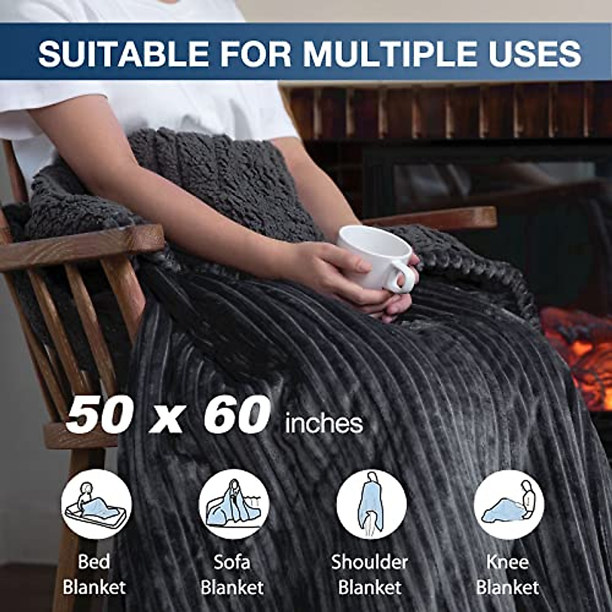 DAILYLIFE Electric Blanket, Heated Throw 50"x60", Cozy Soft Flannel & Sherpa, UL Certified, Fast Heating, 10 Heating Settings, Auto Shut Off, Machine Washable, Gray