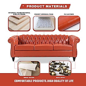 KUVENQIW Modern Orange Chesterfield Sofa Button Tufted Faux Leather Couches for Living Room Classic Bedroom Office Apartment (Orange)