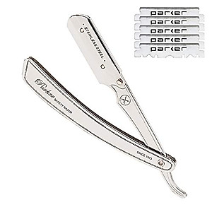 Parker SRX 100% Stainless Steel Straight Edge Professional Barber Razor & 5 Parker Premium Half Blades