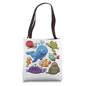Kids ocean creatures, sea animals girls, fish shirt for girl Tote Bag