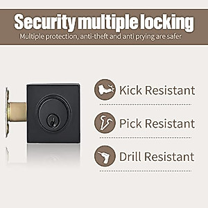 Cielsa Dawn Exterior Door Lock Set with Deadbolt Lock - Square Front Door Handle Set and Single Cylinder Deadbolt Lock Matte Black Front Door Handle and Deadbolt Set