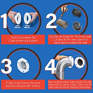 Dryer Dock The Original Dryer Vent Quick Release - Two-Piece Dryer Hose Quick-Connect, Twist & Lock Tight, Fits 4 Inch Tubes,White