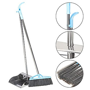 Ipetboom 1 Set Stainless Steel Trash Shovel Garbage Kitchen Broom Upright Pans Dog Waste Trash can Stand up Dustpan ladlebroom Deck kit Office Stainless Steel + Plastic Handheld Floor Brush