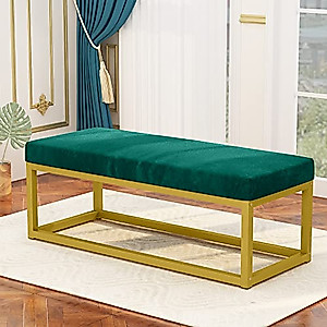 DKLGG Upholstered Ottoman Bench Velvet Shoe Entryway Bedroom Bench, Modern Foot Rest Stools Footstool with Metal Frame, for End of Bed Entry Way, Green