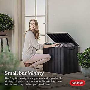 Keter Store-It-Out Prime 4.3 x 2.3 Foot Resin Outdoor Storage Shed, Black & City 30 Gallon Resin Deck Box for Patio Furniture, Pool Accessories, and Storage for Outdoor Toys, Grey