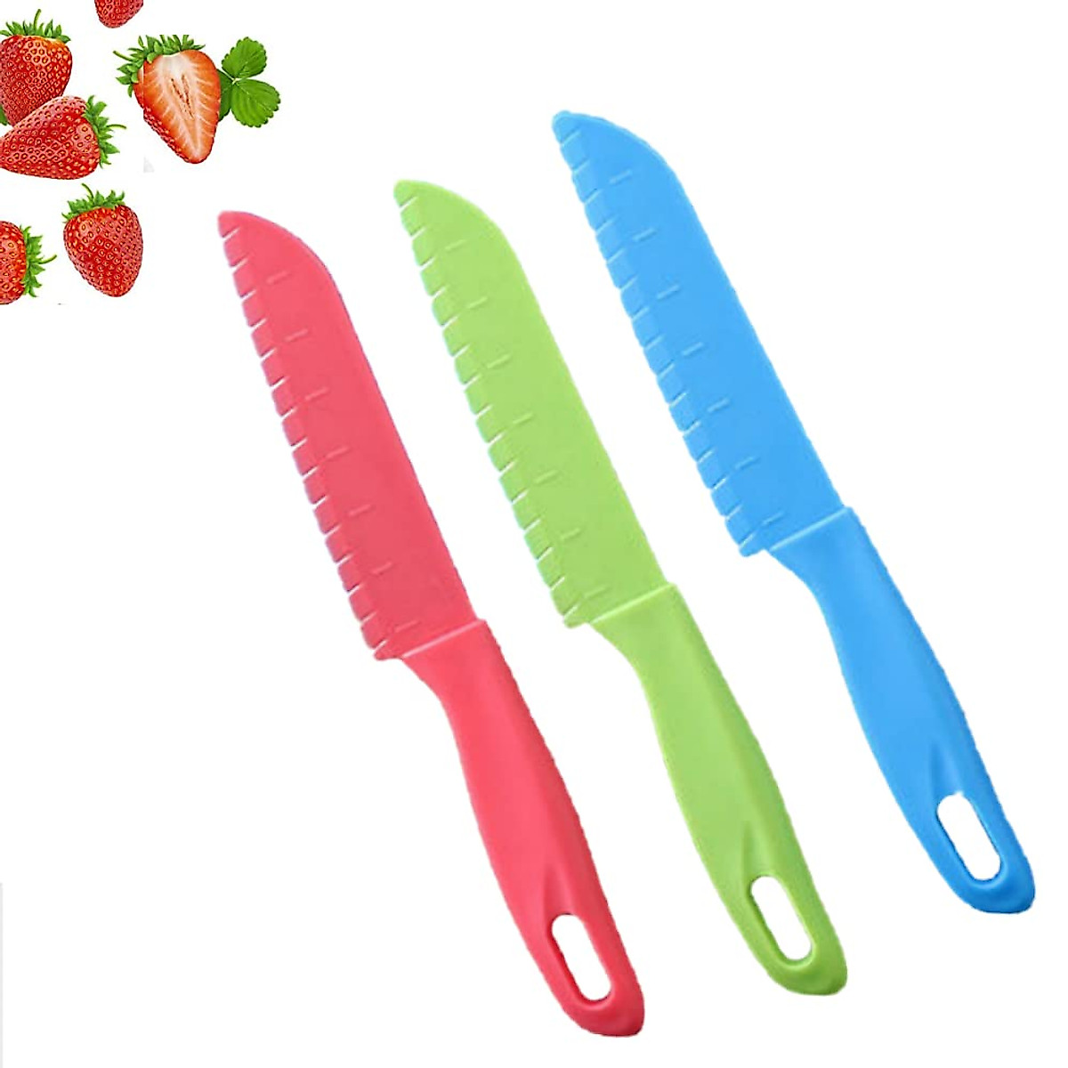 jawbush Lettuce Knife for Kids, 8.7" Plastic Kids Safe Knives Set, Serrated Paring Knife for Cutting Fruits, Bread, Brownies, Veggies and More, Nylon Knives for Nonstick Pans, 3 Pcs
